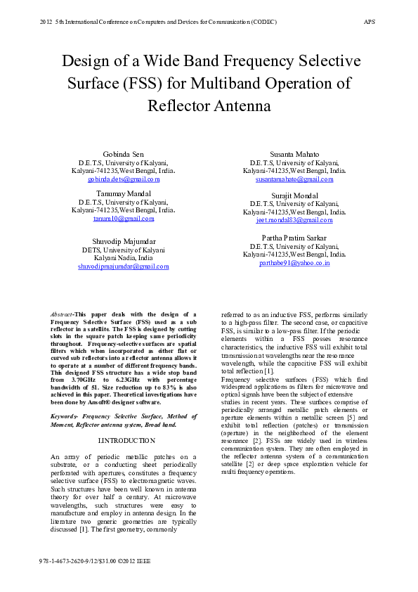 (PDF) Design of a wide band Frequency Selective Surface (FSS) for ...