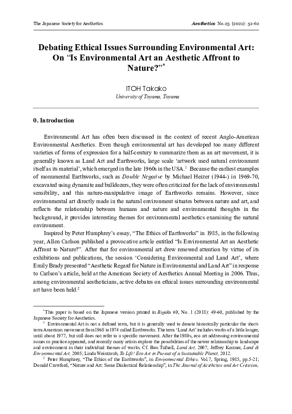 (PDF) Debating Ethical Issues Surrounding Environmental Art: On "Is ...