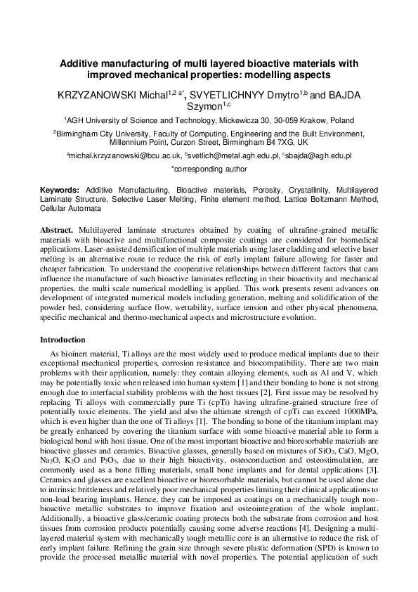 (PDF) Additive Manufacturing of Multi Layered Bioactive Materials with ...