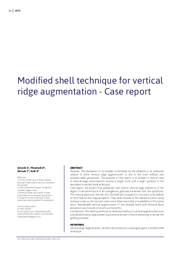 (PDF) Modified shell technique for vertical ridge augmentation - Case ...