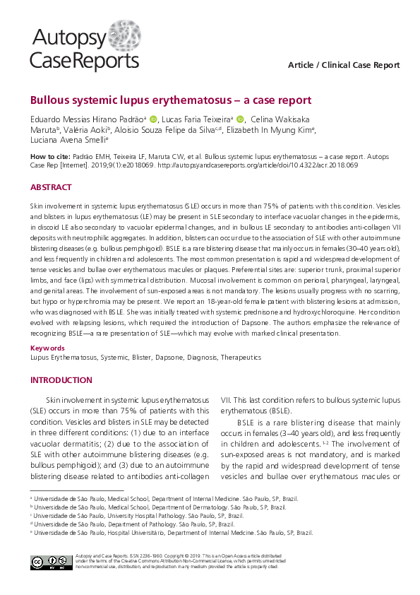 (PDF) Bullous Systemic Lupus Erythematosus: Case report