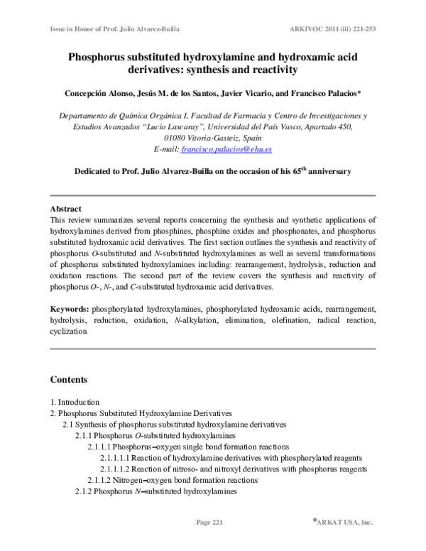 (PDF) Phosphorus substituted hydroxylamine and hydroxamic acid ...