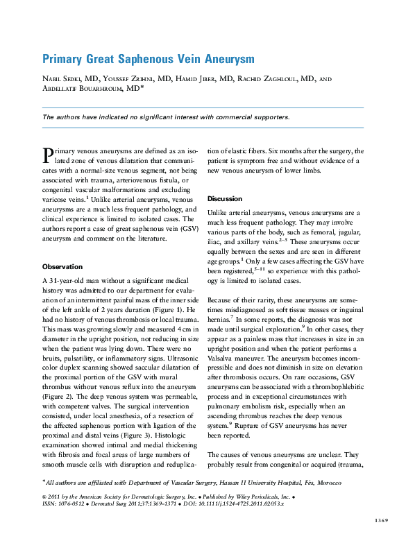 (PDF) Primary Great Saphenous Vein Aneurysm