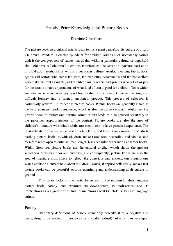 (PDF) Parody, Prior Knowledge and Picture Books | Dominic Cheetham ...