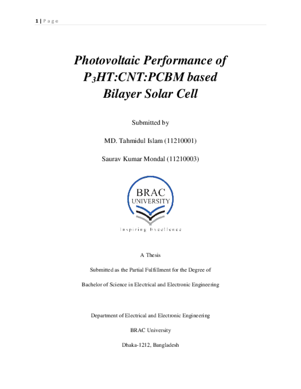 (PDF) Photovoltaic performance of P3HT:CNT:PCBM based bilayer solar cell