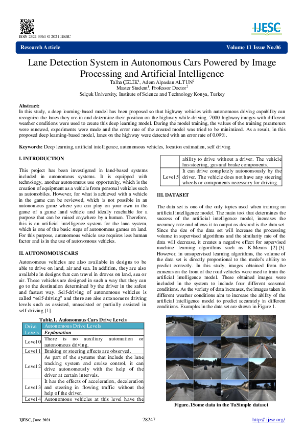 (PDF) Lane Detection System in Autonomous Cars Powered by Image Processing and Artificial ...