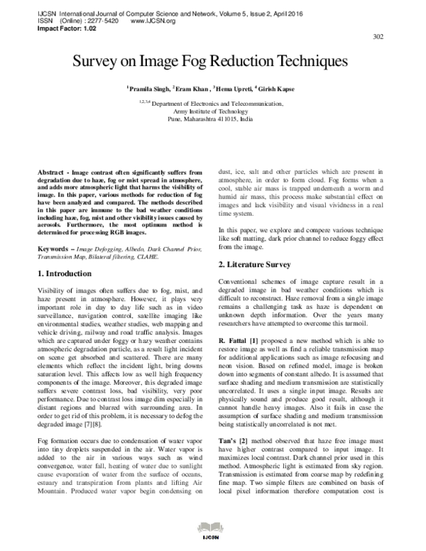 (PDF) Fog Reduction Techniques for RGB Images