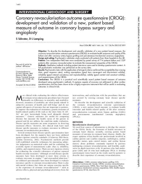(PDF) Coronary revascularisation outcome questionnaire (CROQ ...