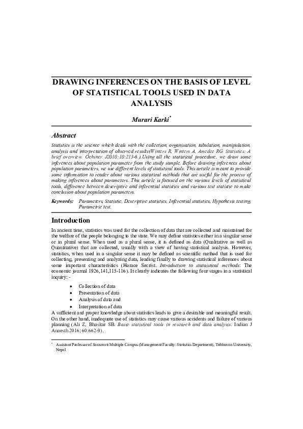 (PDF) Drawing Inferences on The Basis of Level of Statistical Tools Used in Data Analysis