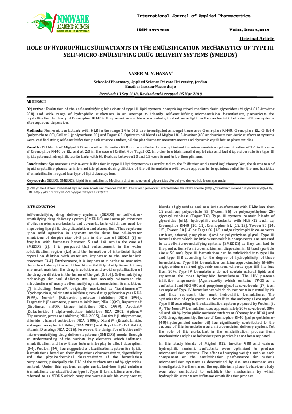 (PDF) Role of Hydrophilic Surfactants in the Emulsification ...