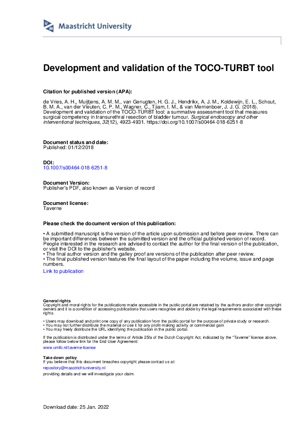 (PDF) Development and validation of the TOCO–TURBT tool: a summative ...