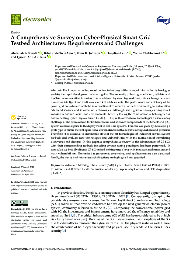 Pdf A Comprehensive Survey On Cyber Physical Smart Grid Testbed Architectures Requirements