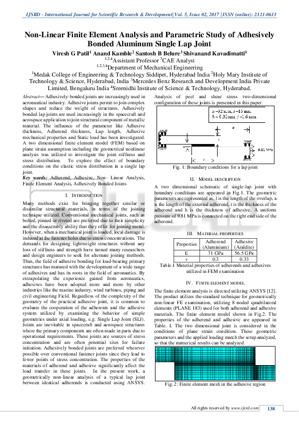 (PDF) Non-Linear Finite Element Analysis and Parametric Study of Adhesively Bonded Aluminum ...