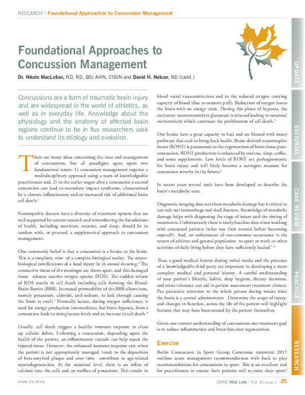 (PDF) Foundational Approaches to Concussion Management