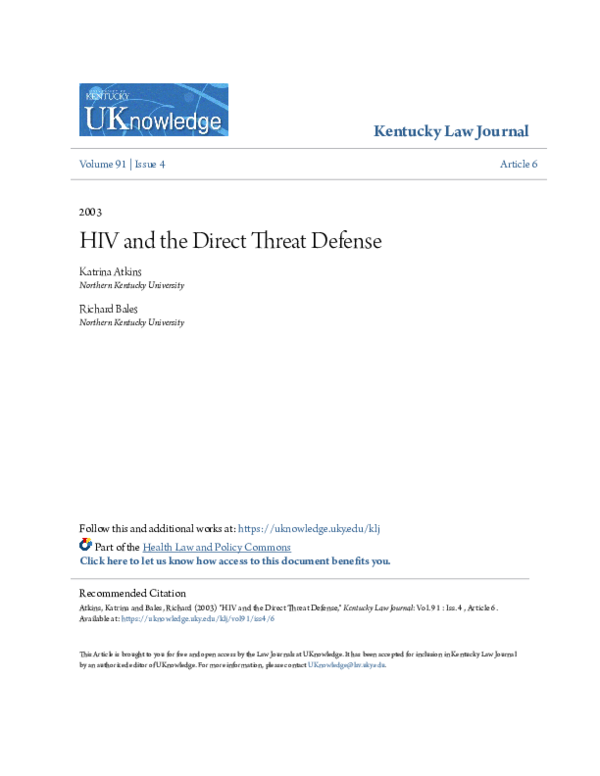 (PDF) HIV and the Direct Threat Defense