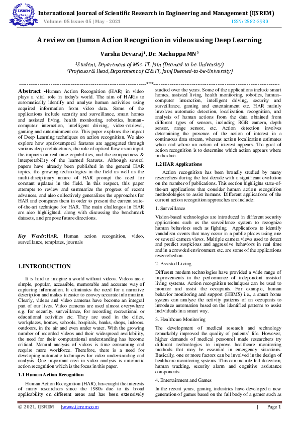 Pdf A Review On Human Action Recognition In Videos Using Deep Learning