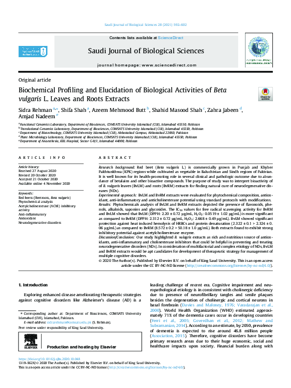 (PDF) Biochemical Profiling and Elucidation of Biological Activities of ...