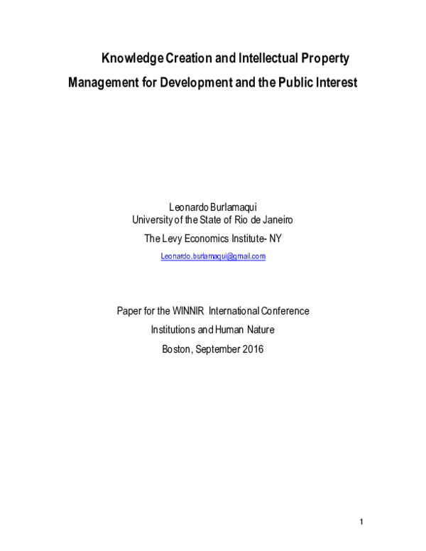 (PDF) Knowledge Creation and Intellectual Property Management for Development and the Public ...