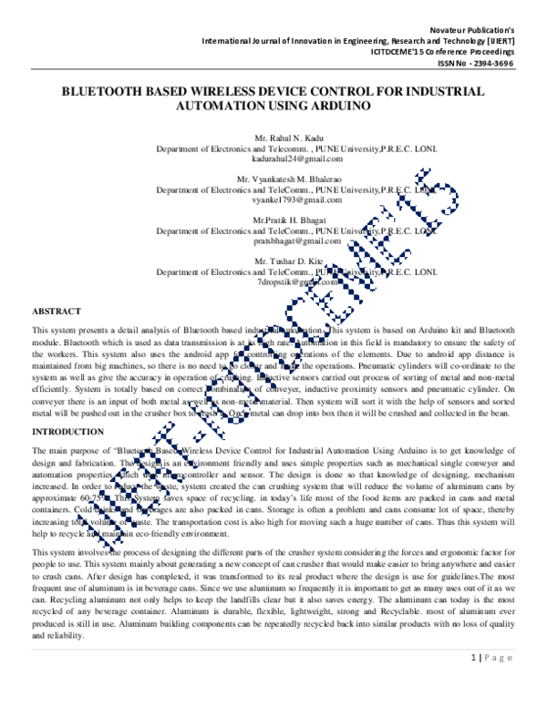 (PDF) Bluetooth Based Wireless Device Control For Industrial Automation Using Arduino