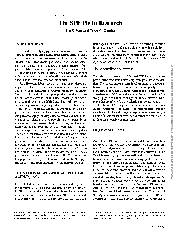 (PDF) The SPF Pig in Research