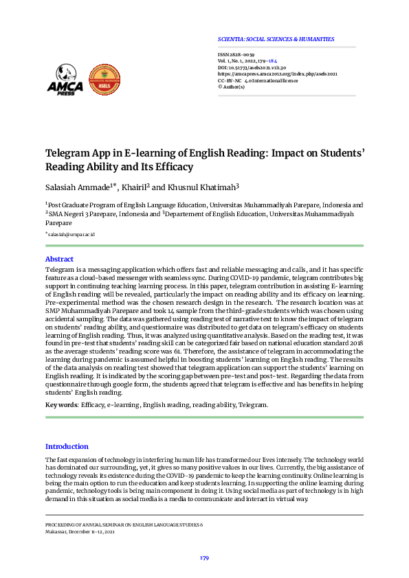 (PDF) Telegram App in E-learning of English Reading: Impact on Students ...