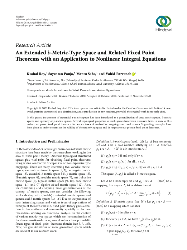 (PDF) An Extended b -Metric-Type Space and Related Fixed Point Theorems ...