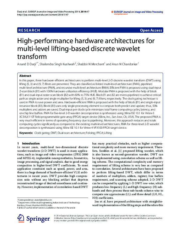 (PDF) High-performance hardware architectures for multi-level lifting-based discrete wavelet ...