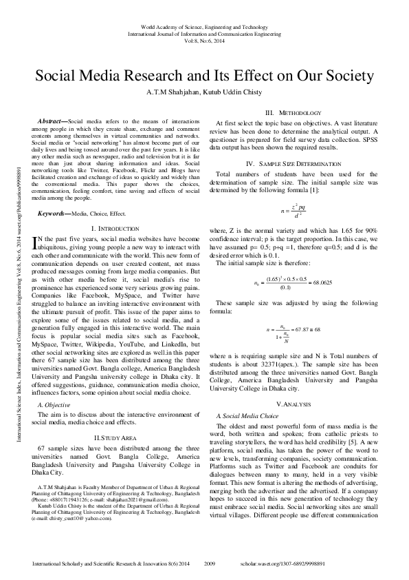 (PDF) Social Media Research and Its Effect on Our Society