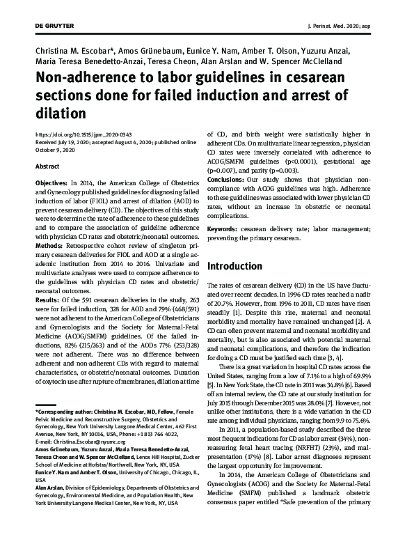 (PDF) Non-adherence to labor guidelines in cesarean sections done for ...