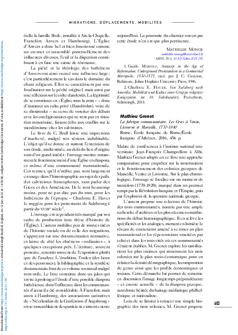 (PDF) G. Salice | recensione a Mathieu Grenet La fabrique communautaire ...