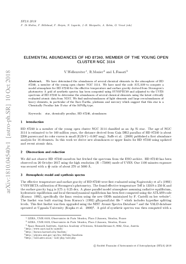(PDF) Elemental abundances of HD 87240, member of the young open ...