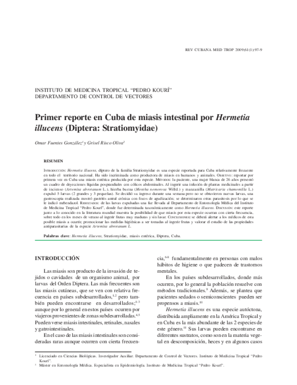 (PDF) Primer reporte en Cuba de miasis intestinal por Hermetia illucens ...