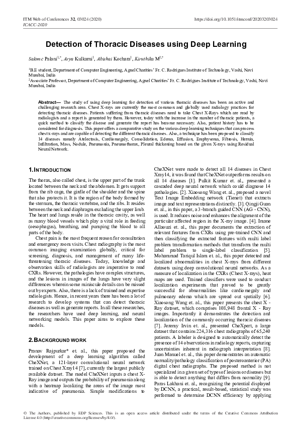 (PDF) Detection of Thoracic Diseases using Deep Learning