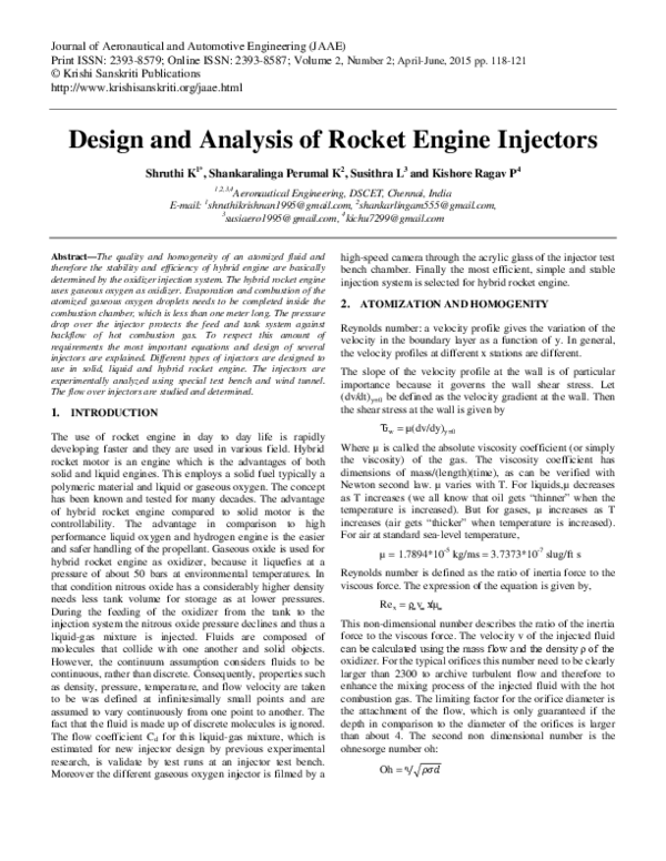 (PDF) Design and Analysis of Rocket Engine Injectors