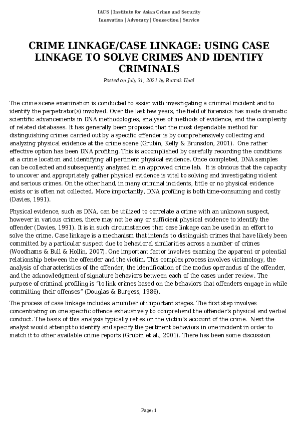 (PDF) Crime Linkage/Case Linkage: Using Case Linkage To Solve Crimes ...