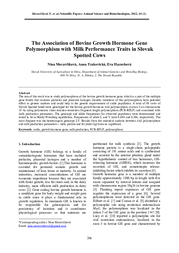 (PDF) The Association of Bovine Growth Hormone Gene Polymorphism with Milk Performance Traits in ...
