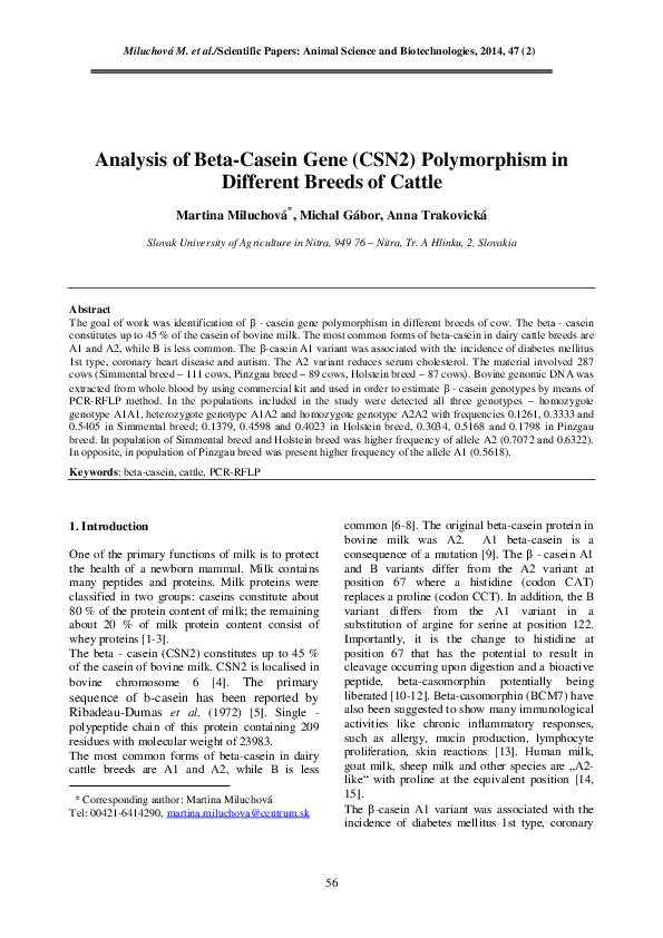 (PDF) Analysis of beta-casein gene (CSN2) polymorphism in different ...