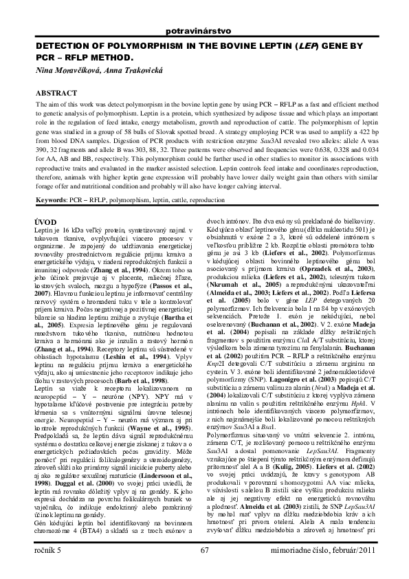 (PDF) Detection of Polymorphism in the Bovine Leptin ( Lep ) Gene by ...