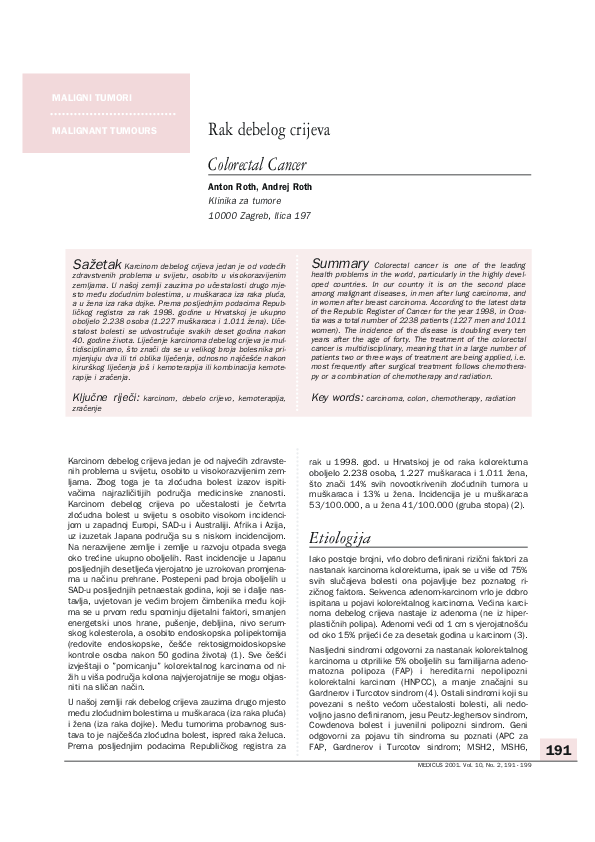 (PDF) Rak debelog crijeva Colorectal Cancer