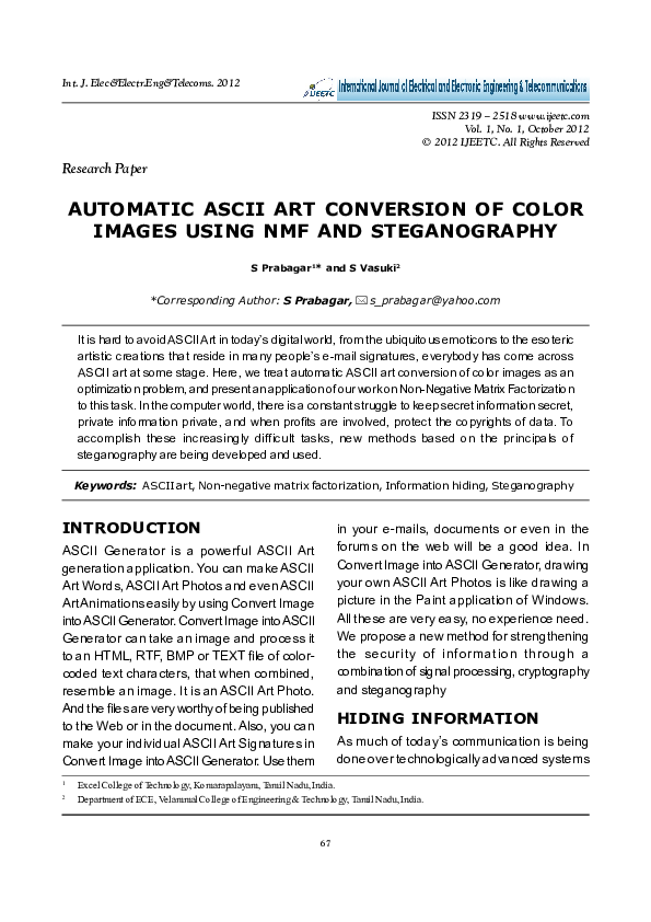(PDF) Automatic Ascii Art Conversion of Color Images Using NMF and Steganography | Soorya ...