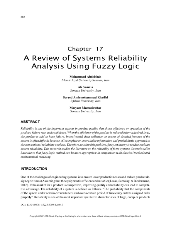 (PDF) A Review of Systems Reliability Analysis Using Fuzzy Logic