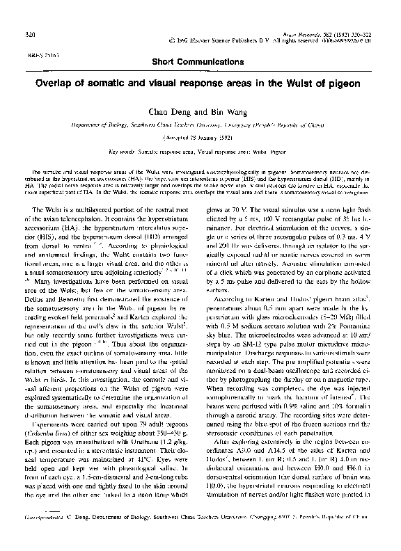 (PDF) Overlap of somatic and visual response areas in the Wulst of ...
