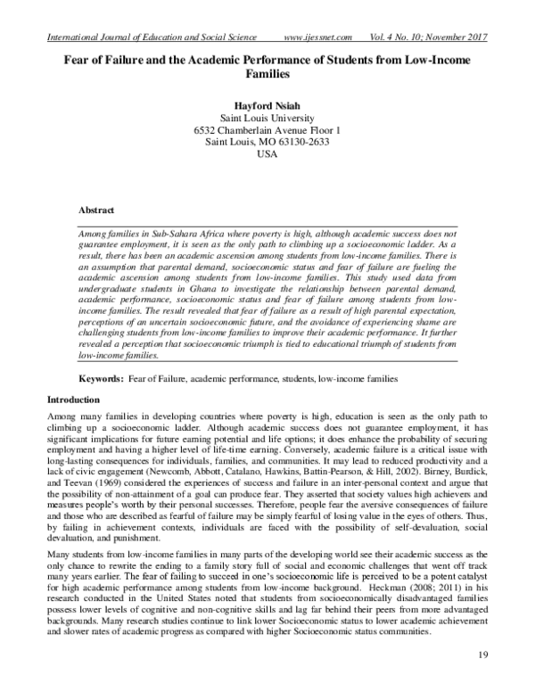 (PDF) Fear of Failure and the Academic Performance of Students from Low ...