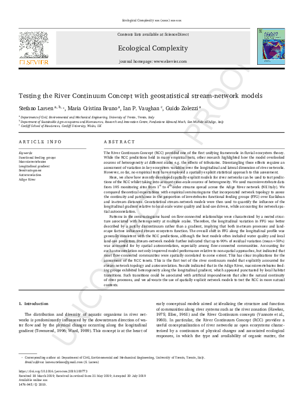 (PDF) Testing the River Continuum Concept with geostatistical stream ...