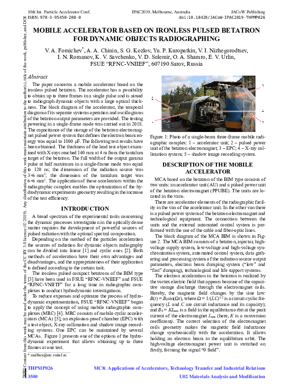 (PDF) Mobile Accelerator Based on Ironless Pulsed Betatron for Dynamic ...