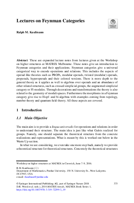 (PDF) Lectures on Feynman Categories