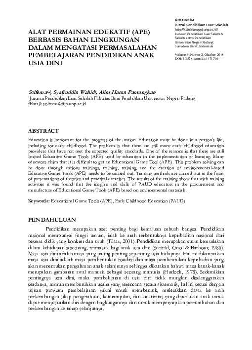 (PDF) Alat Permainan Edukatif (APE) Berbasis Bahan Lingkungan dalam Mengatasi Permasalahan ...