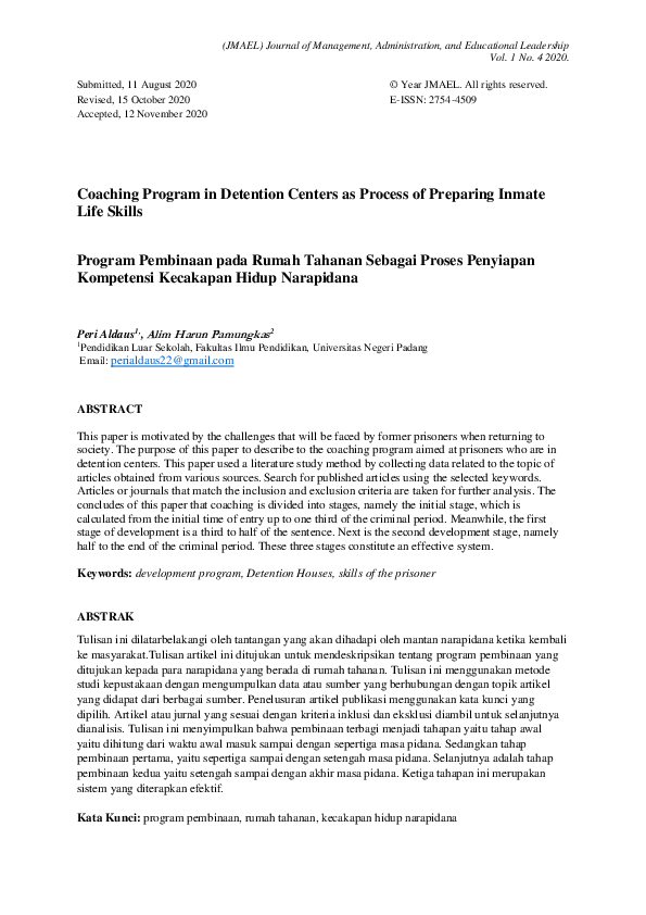 (PDF) Coaching Program in Detention Centers as Process of Preparing ...