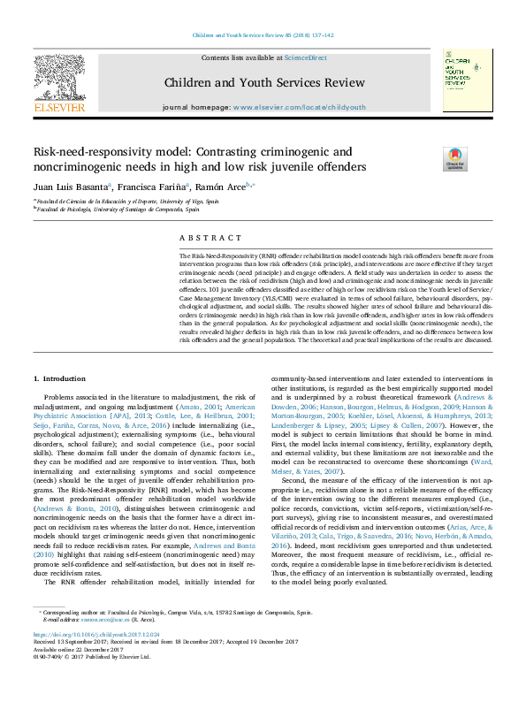 (PDF) Risk-need-responsivity model: Contrasting criminogenic and ...