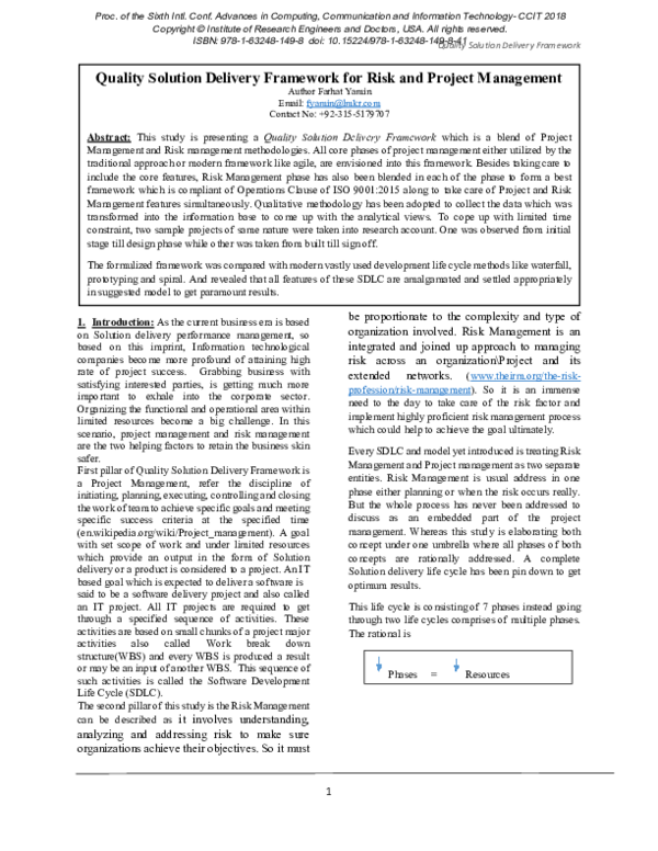 (PDF) Quality Solution Delivery Framework for Risk and Project Management